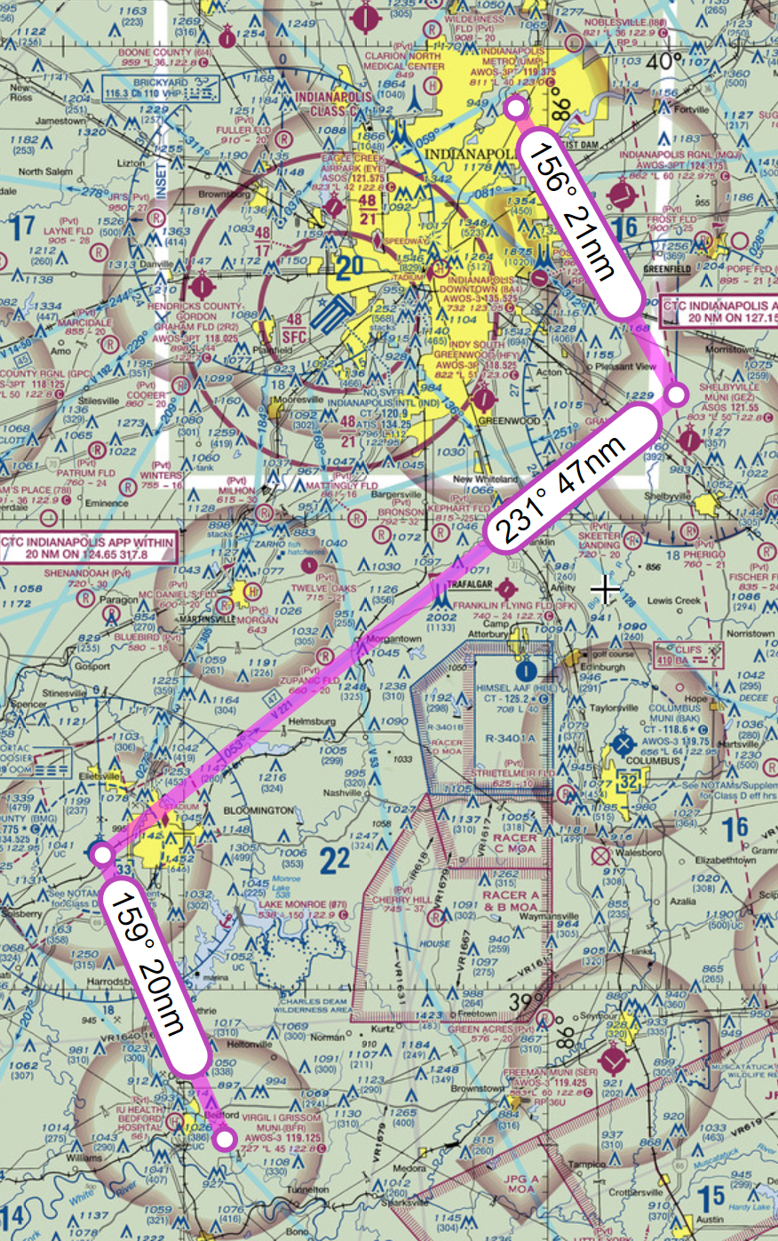 VFR Flight using VFR and IFR Charts from Indianapolis to Grissom in a ...